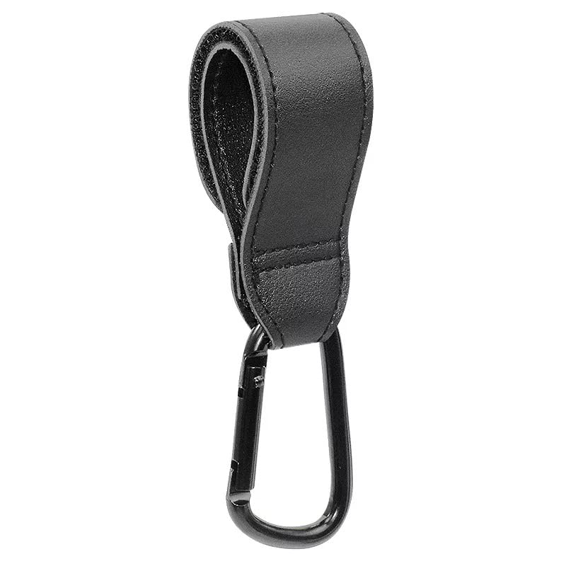 Stroller Hooks for Hanging Bags and Water Bottles | Universal Stroller Clips | Mommy Hooks Made of Vegan Leather (Black)