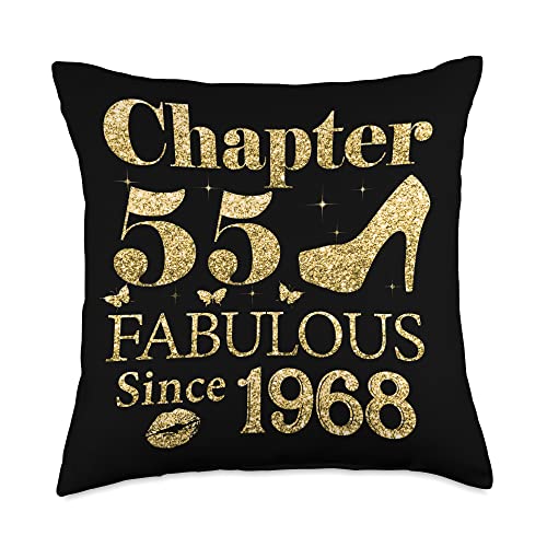 Yellow Shoe 55th Birthday Tee Gifts For Womens Chapter 55 Fabulous Since 1968 55Th Birthday Gift for Ladies Throw Pillow, 18x18, Multicolor