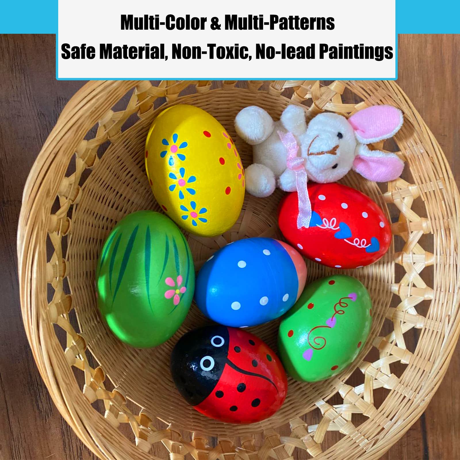 LHYCS 8PCS Wooden Percussion Eggs, Colorful Musical Easter Maracas Egg Shakers