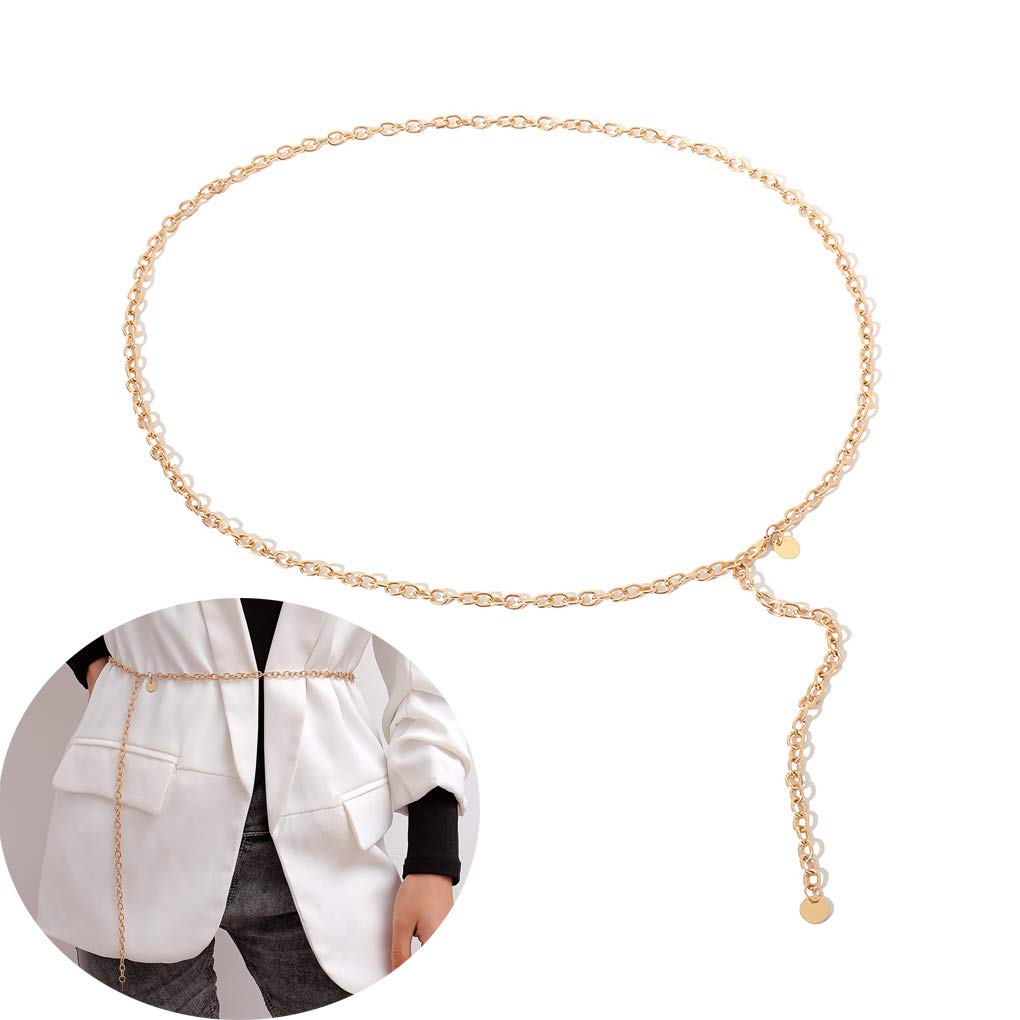 Jurxy Multilayer Alloy Waist Chain Body Chain for Women Golden Waist Belt Pendant Belly Chain Adjustable Body Harness for Jeans Dresses – Gold Style 5