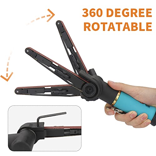 SI FANG Intensive Air Belt Sander 3/8''x 13'' with 16Pcs Sanding Belts (Grit 40 60 80 120 each 4pc), Mini Pneumatic Tool for Metal, Wood, Plastics, Rubber, Providing Polishing, Stripping & Sanding