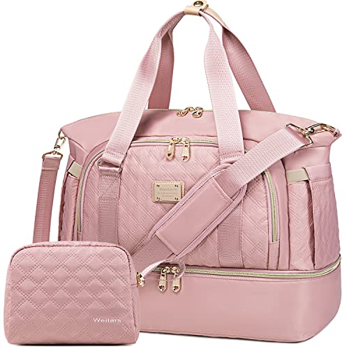 Weitars Gym Bag For Women,Travel Duffel Weekender Bag,Sport With Shoes Compartment And Wet Pocket,Large Carry On Overnight Hospital Women Travel,Gym,Shopping (Pink)