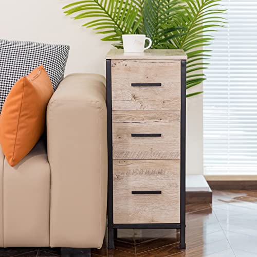 UEV Bathroom Drawer Organizer,Free Standing Single Vanity,Oak Nightstand,Vertical Dresser Storage Tower Vanity for Bedroom/Hallway/Entryway,Self-Assemble,3 Drawers