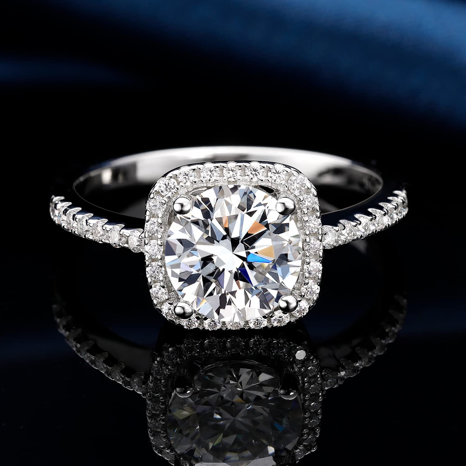 MDFUN Moissanite 2ct Halo Wedding Band S925 Sterling Silver Engagement Ring Square Diamond Promise Eternity Ring for Women Size 5
