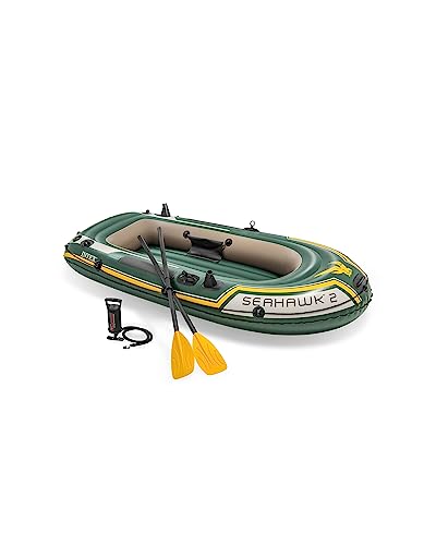 Intex 68347EP Seahawk 2 Inflatable Boat Set: Includes Deluxe 48in Boat Oars and High-Output Pump – SuperStrong PVC – Fishing Rod Holders – 2-Person – 520lb Weight Capacity