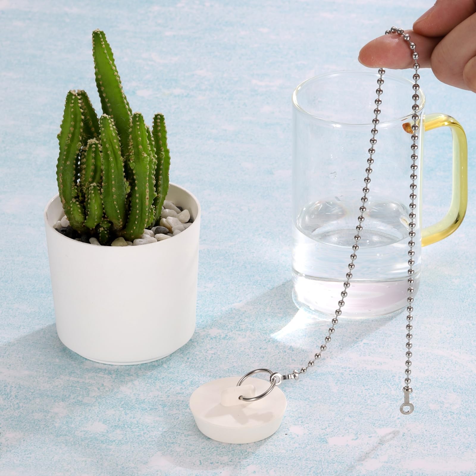 uxcell 2 Pcs Tub Stoppers, Rubber Bathtub Stoppers 1-1/4" Kitchen Sink Drain Stopper, Bathroom Drain Plug with Pull Ring and 15" Beaded Chain, White