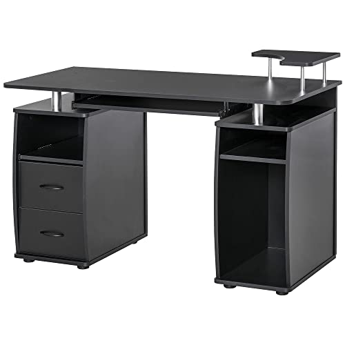 HOMCOM Multi-Function Computer Desk, Home Office Workstation with Keyboard Tray, Elevated Shelf, Sliding Scanner Shelf and CPU Stand, 47.25 x 21.75 Inch, White