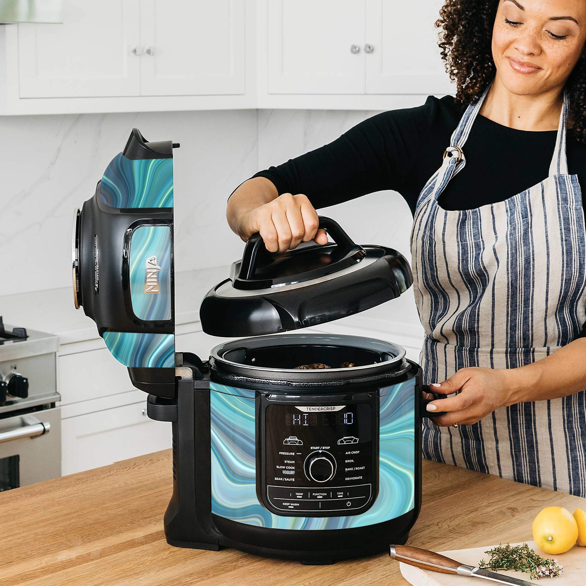 KRAFT'D Wrap for Ninja Foodi 8 Quart - QT Accessories Cover Sticker - Wraps fit Deluxe Cooker Mdl: FD402 LP3 | Aqua Blue Geode Swirl