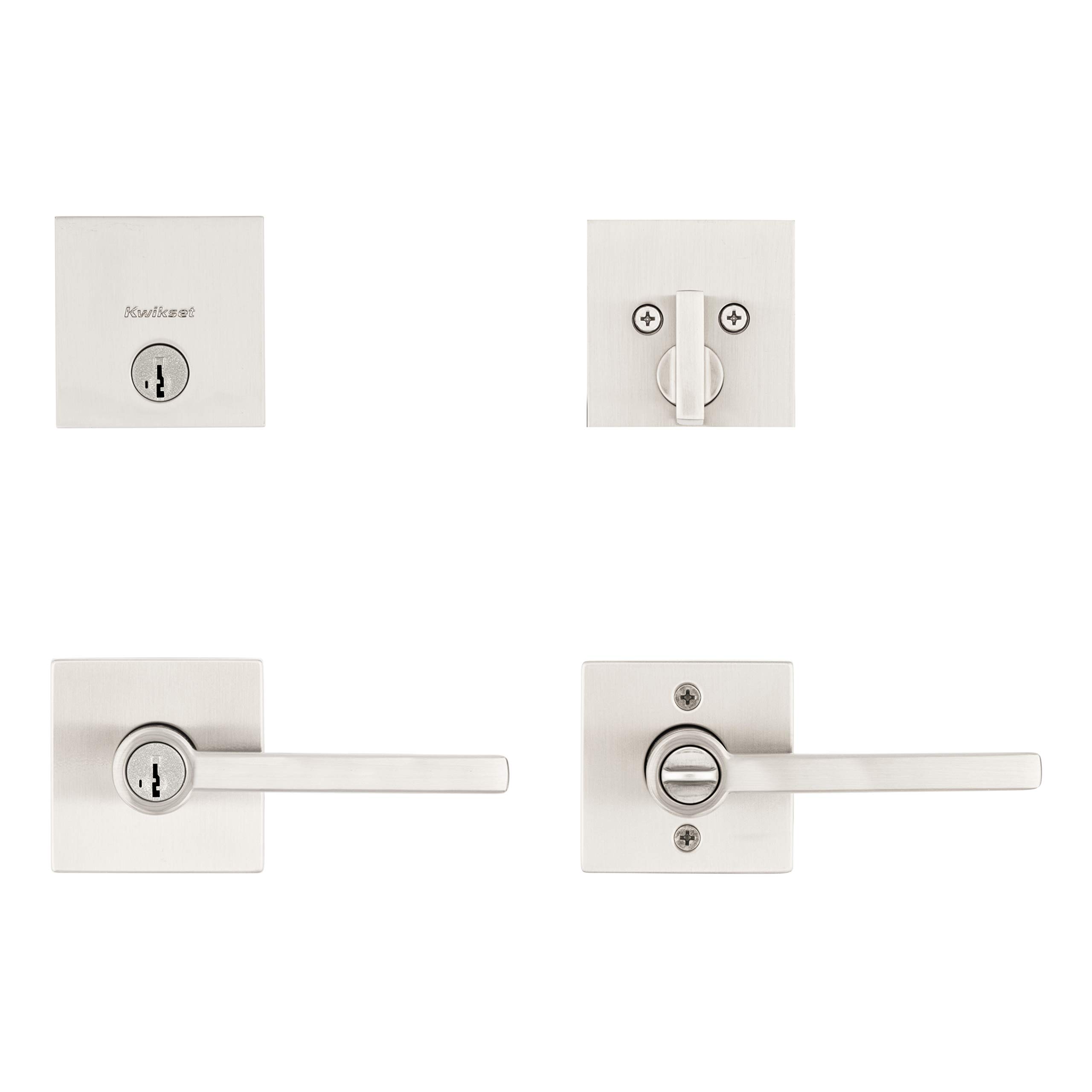 Kwikset 991 Halifax Keyed Entry Lever and Single Cylinder Deadbolt Combo Pack featuring SmartKey Security in Satin Nickel