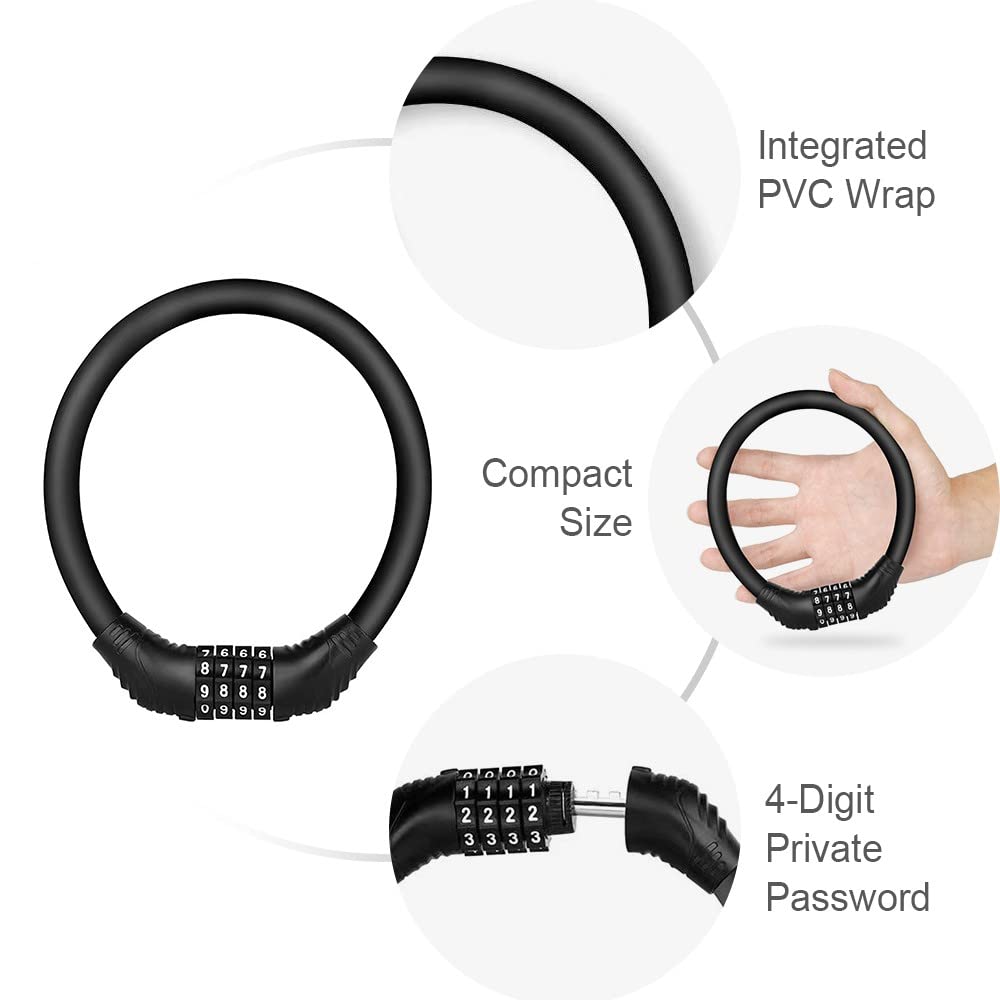 MengK Bike Portable Lock 4 Digit Cable Lock Pocket Size Bicycle Lock Security Lock Bike Anti-Theft Code Lock for Bike Electric Scooter