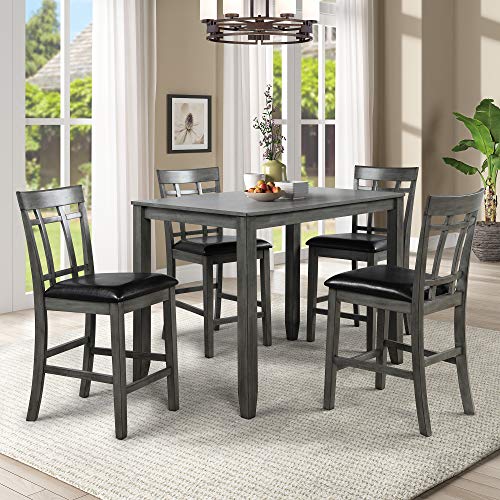 Woanke Set for 4, Vintage Rectangular Counter Height Bar Table with 4 Chairs for Dining Room, Pub and Bistro, Antique Graywash 5 Pcs