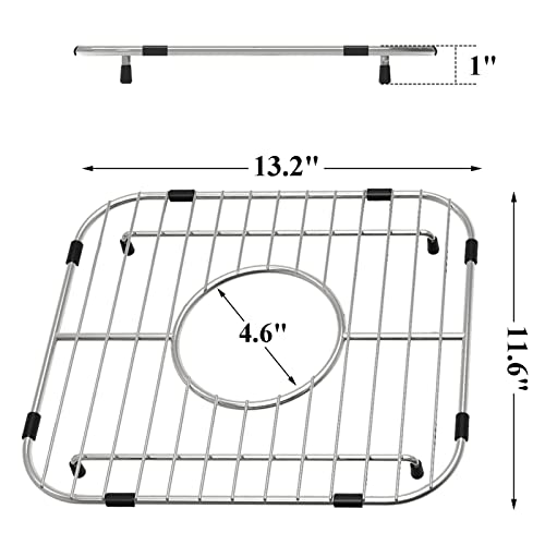 Orgneas Sink Protectors for Kitchen Sink, Universal Double Bowl Sink Bottom Grid 13.2"x11.6"x1.25", 304 Premium Stainless Steel Kitchen Sink Protector Grid Sink Grate Rack Centered Drain 2 Packs