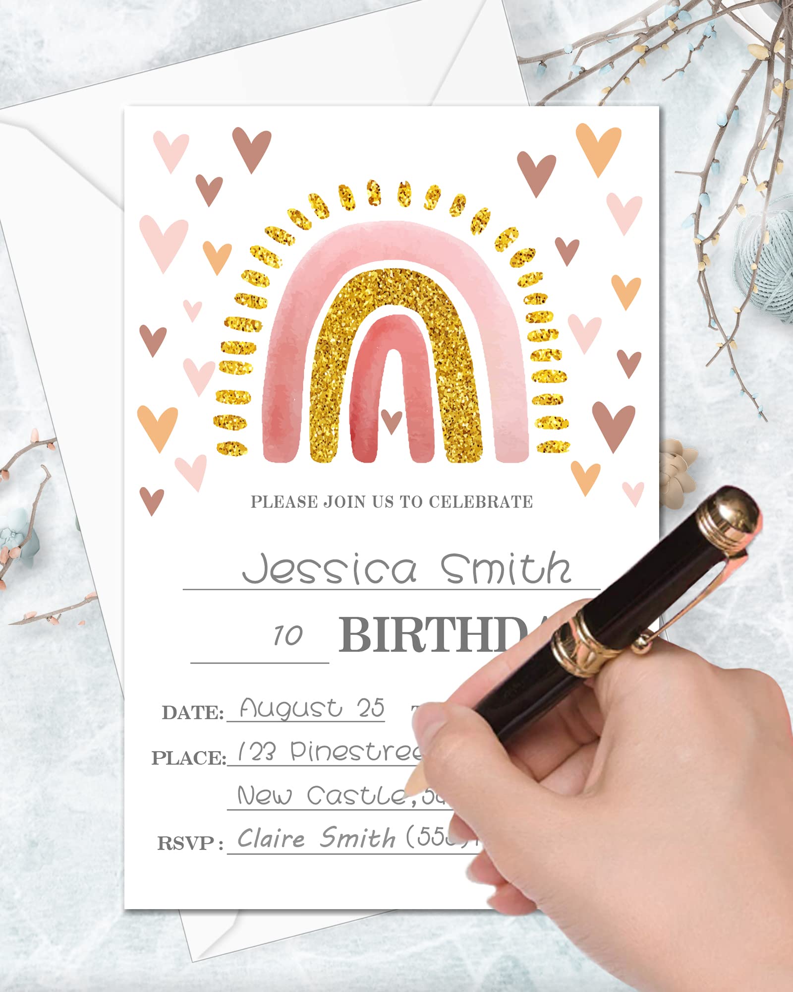 JJOINUS Birthday Invitations for Girl Boy, First Party Boho Birthday Invites, 20 Invitations and Envelopes