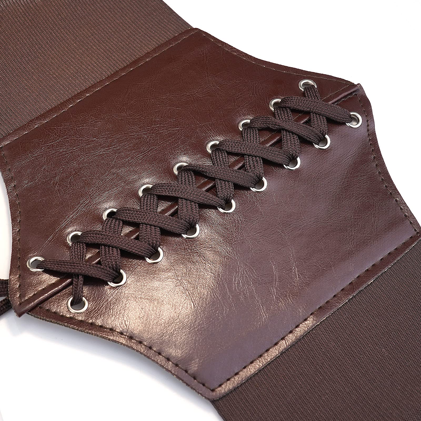 Lamdgbway Lace-up Leather Corset Waist Belt Elastic Retro Waist Belt for Women Grils Coffee 75CM