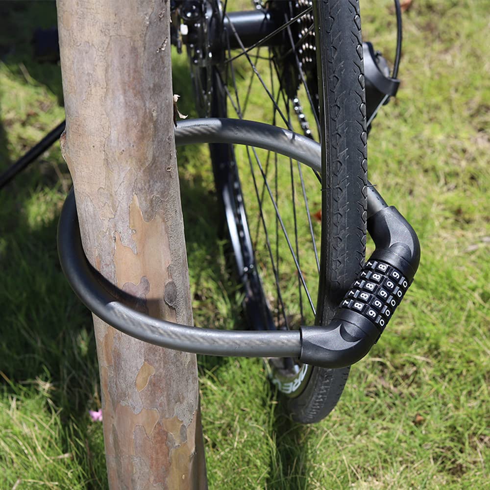 Lock Bike Lock Cable, Anti Theft Bicycle Lock Chain, 5 Digit Security Resettable Bike Combination Lock Self Coiling Combination Cable Combo Bike Locks, Black 6.69 * 5.98inch