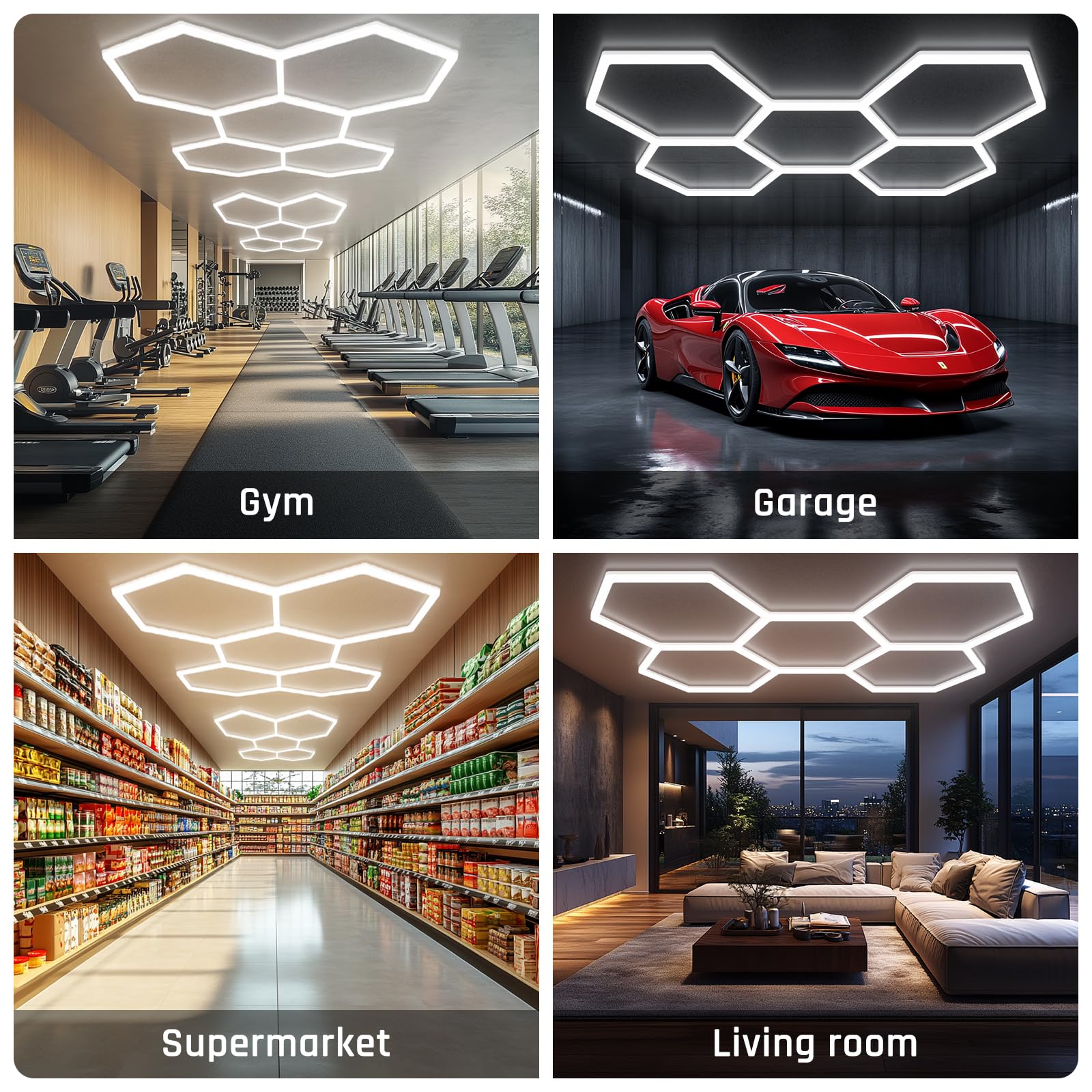 X-Litall Hexagon Garage Light,25 Pack Garage Lights Ceiling Led Hexagon,5000k Daylight White Honeycomb Lights Ceiling for Garage, Gym,Warehouse, Car Detailing Shop, Super Market.