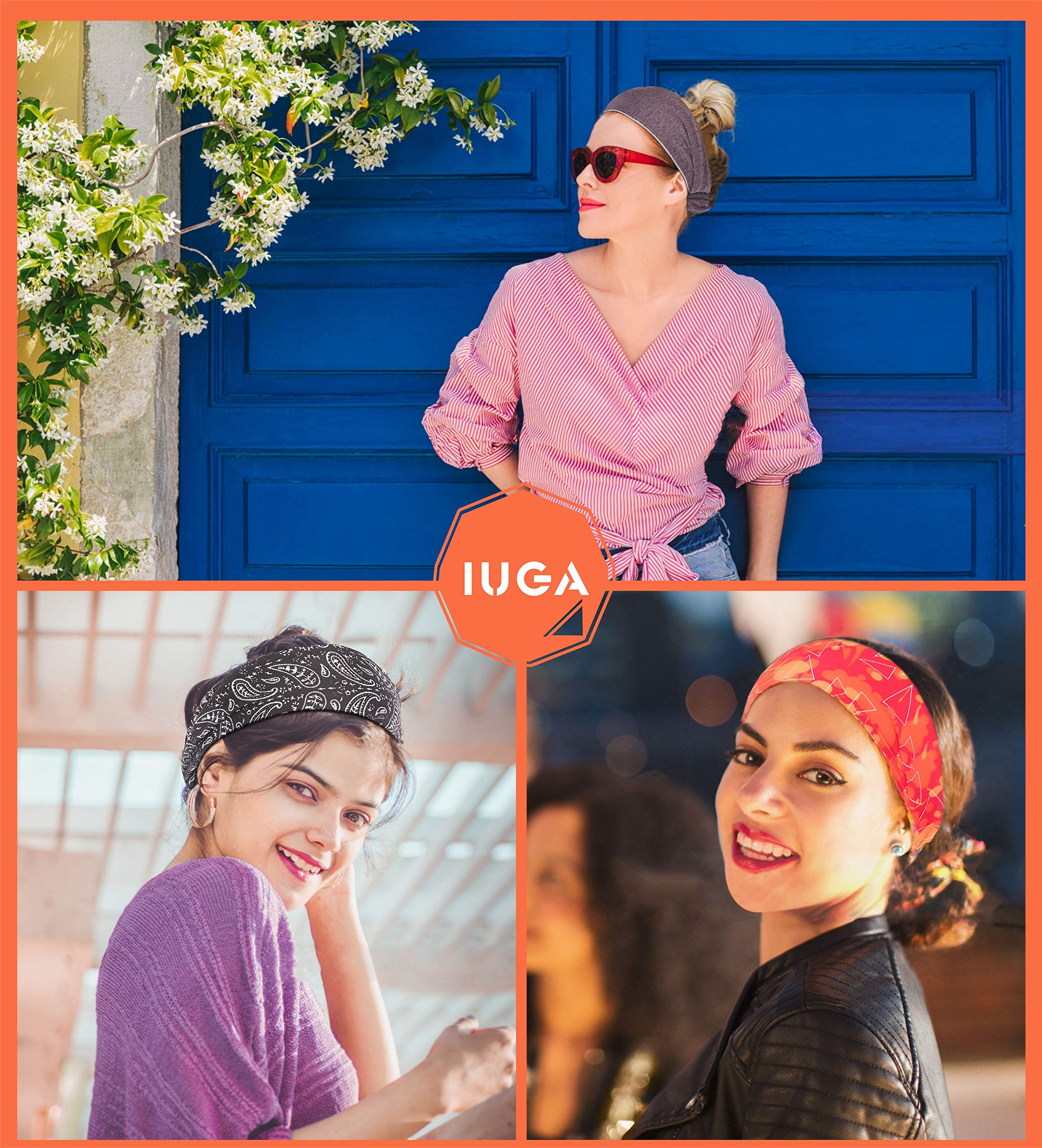 IUGA Headbands for Women, Non-Slip Workout Sweatbands for Running, Sports, Biking, Yoga Headbands for Women, Bike Helmet Friendly Hairbands,Ultra Stretch, 6 Pack