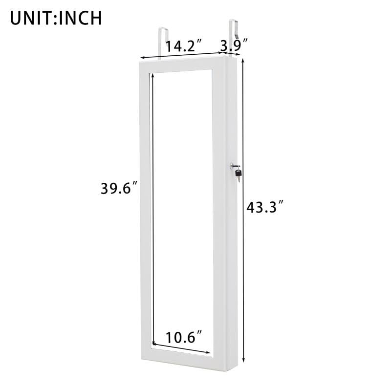 Jaxenor Fashion Simple Jewelry Storage Mirror Cabinet Can Be Hung On The Door Or Wall, White