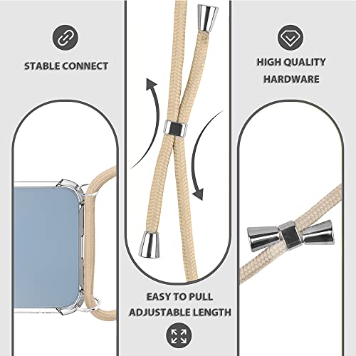 YESPURE for iPhone 14 Crossbody Case,iPhone 14 Case with Adjustable Lanyard Neck Cord Clear Soft Slim Thin TPU Anti-Scratch Not Yellowing Shockproof Protective Phone Cover 6.1 inch 2022 - Beige