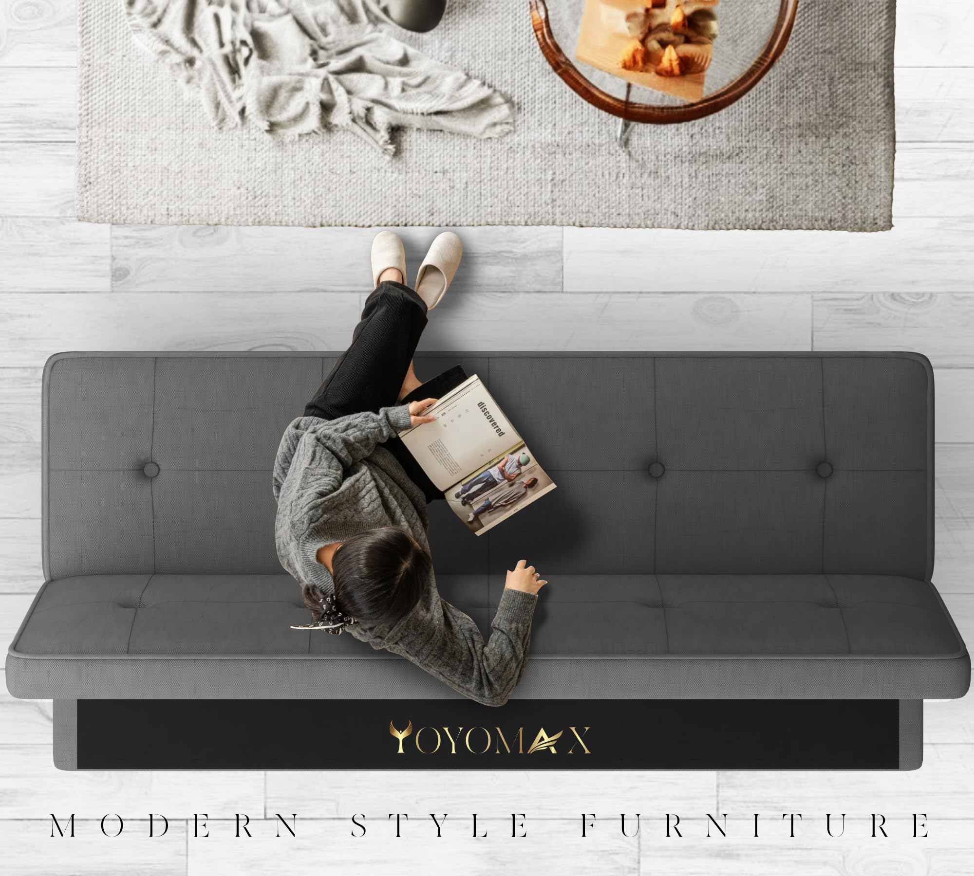 yoyomax Convertible Sofa Bed Couch, Modern Futon Sofa Bed - Breathable Fabric Folding Sofa Bed Easy to Clean-Ideal for Bedroom, Living Room, Apartment and Office-Compact Design for Spacing Saving