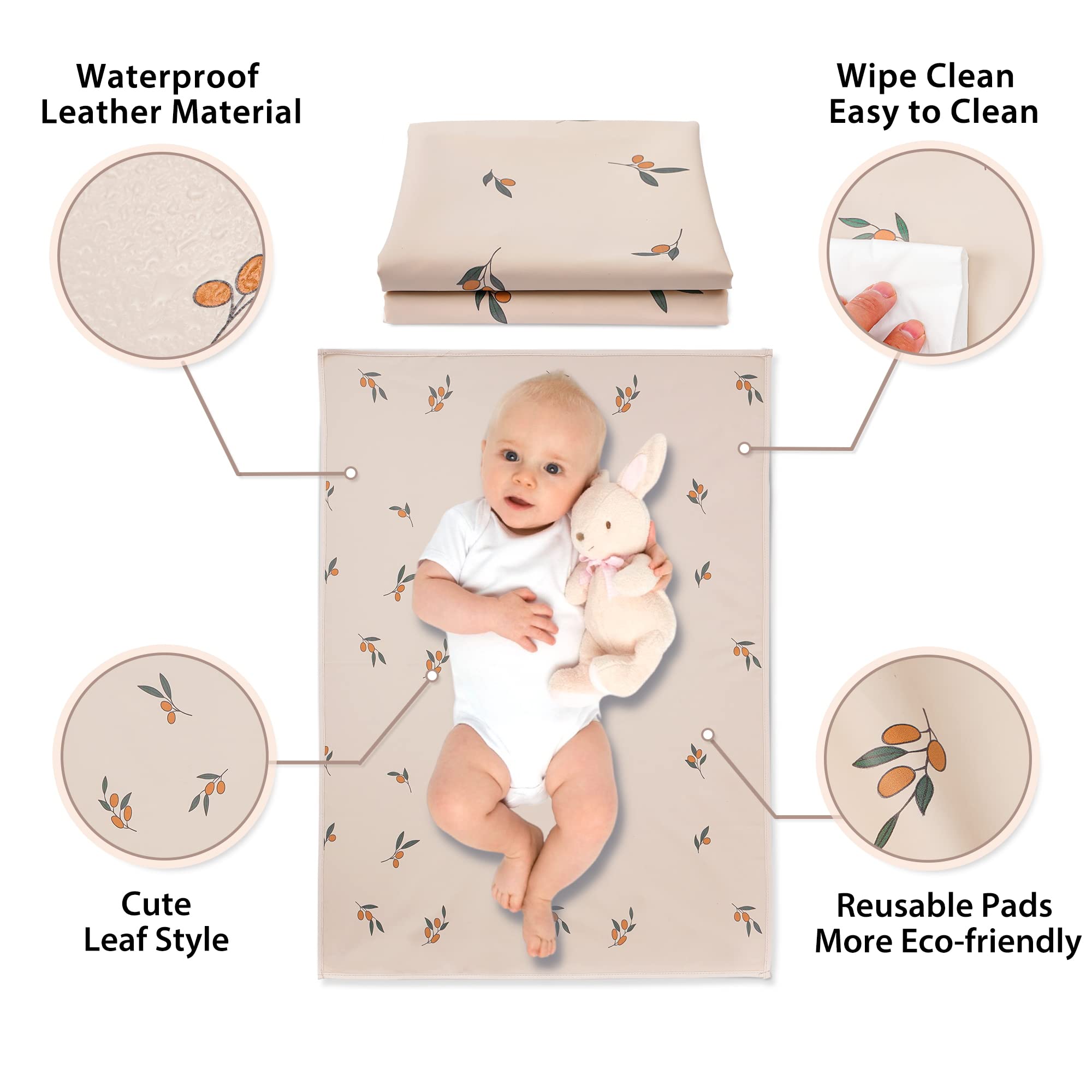 Vegan Leather Baby Changing Mat - Wipeable Portable Changing Pad, Foldable Travel Changing Mat for Baby, Newborns (Branch,20"*28")