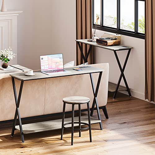 IDEALHOUSE Console Table, Sofa Tables Narrow Entryway Table with Outlet, Shelf and Metal Frame, 41.3β Behind Couch Table Industrial Hallway Table for Living Room, Foyer, Bedroom, Grey