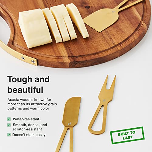 Vintorio Wooden Cheese Board - Round 12" Serving Plate with Handle for Meat, Snacks, Fruit, Desserts, and Charcuterie