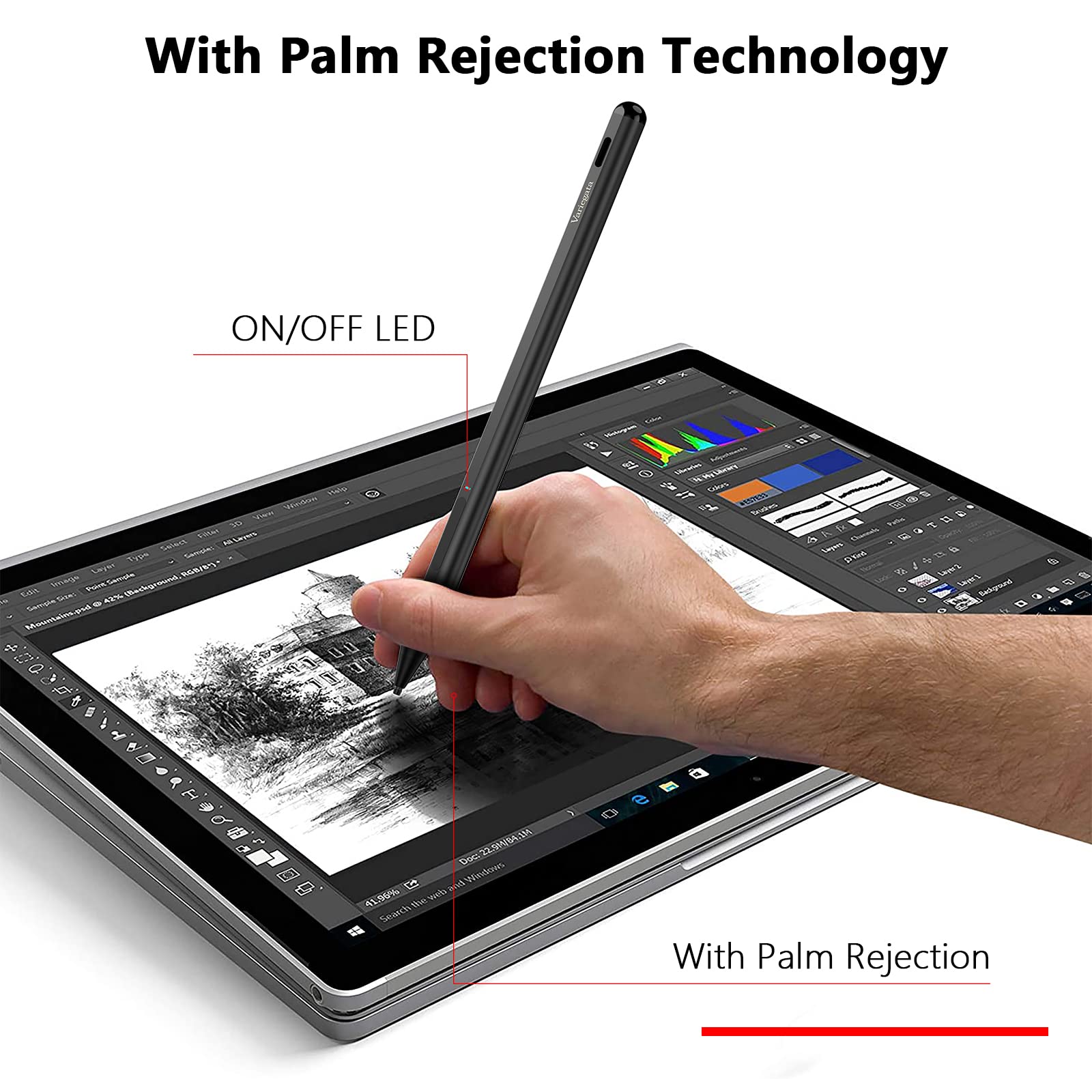 Stylus Pen for Surface, 4096 Pressure Sensitivity, Palm Rejection, Tilt, Official Authorized, Surface Pen Compatible with Microsoft Surface Pro X/8/7/6/5/4/3/Surface 3/go 2/go 3/Laptop Pen/HP/ASUS