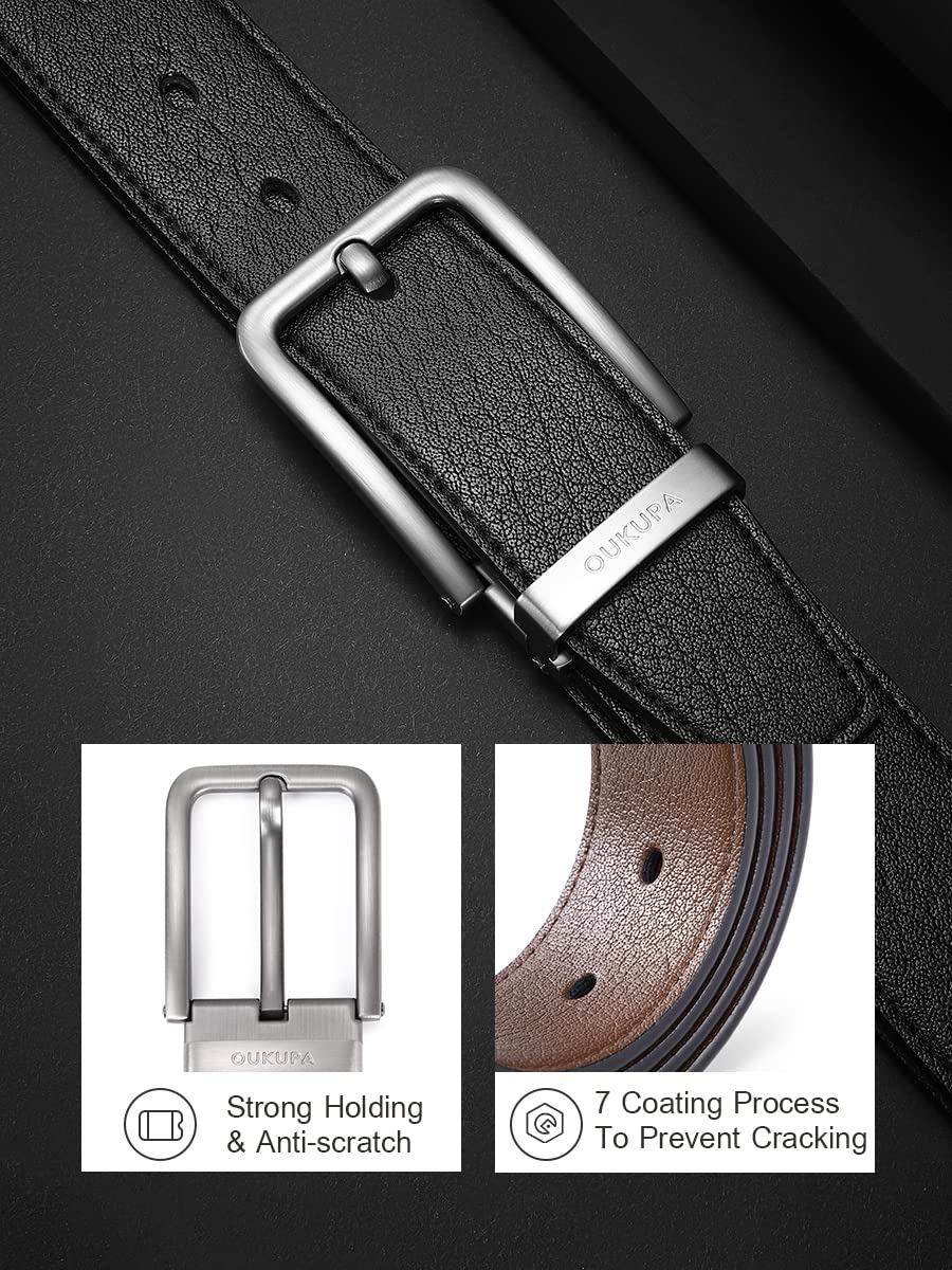 OUKUPA Men Belts Black Belts,Genuine Leather Belts For Mens Prong Buckle Belt Jeans Dress Business Belts With Gift Box…