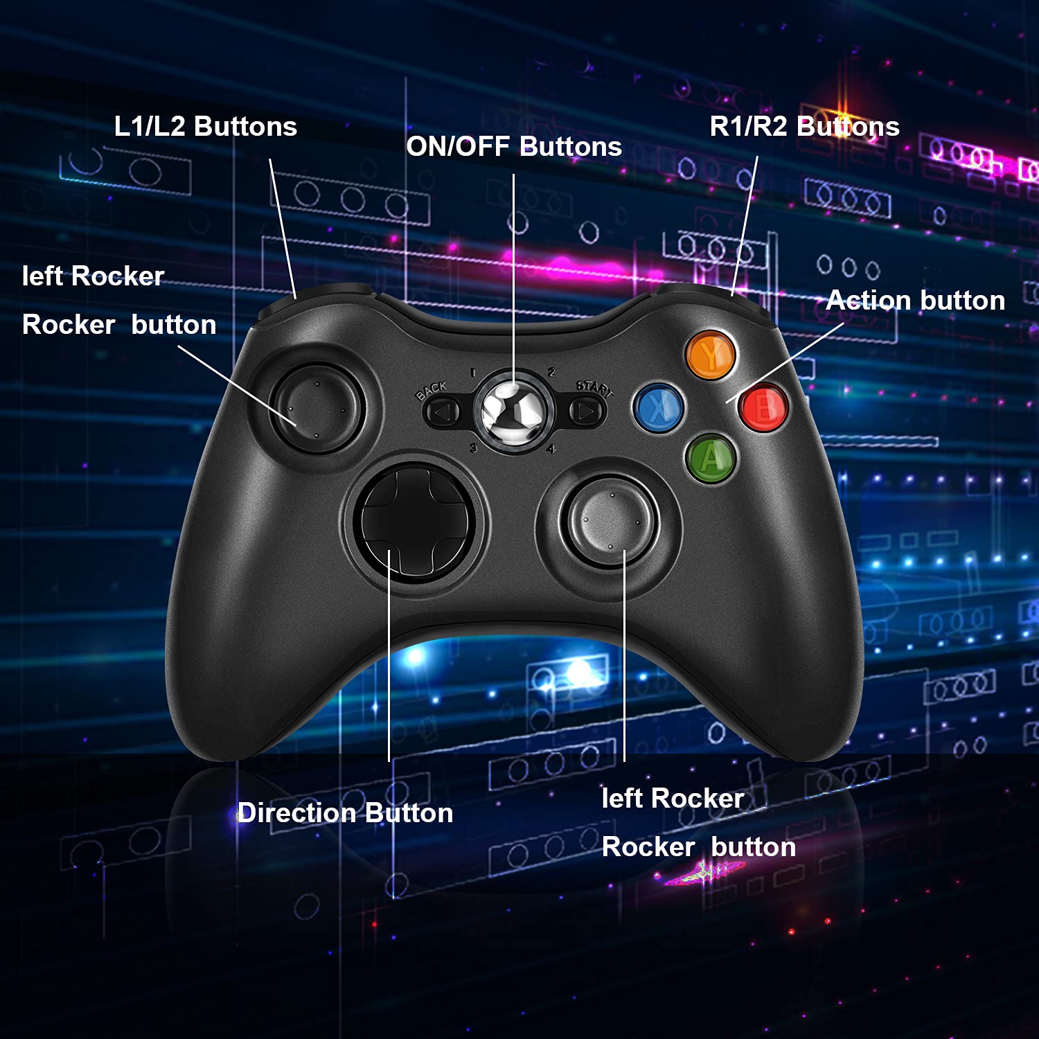 L&HE Wireless Controller Compatible with Microsoft Xbox 360 & Slim (Black)