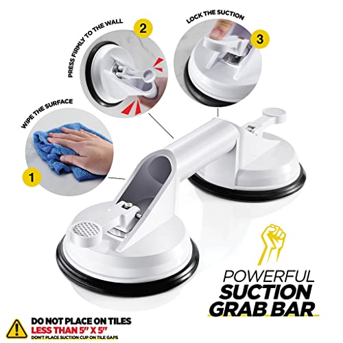 Shower Chair Set of 5 Includes Suction Grab Bar & Suction Cup Shower Head Holder & Back Scrubber & Additional Sponge Tool Free Shower Chair with 8 Adjustable Heights Portable Bath Chair for Elderly