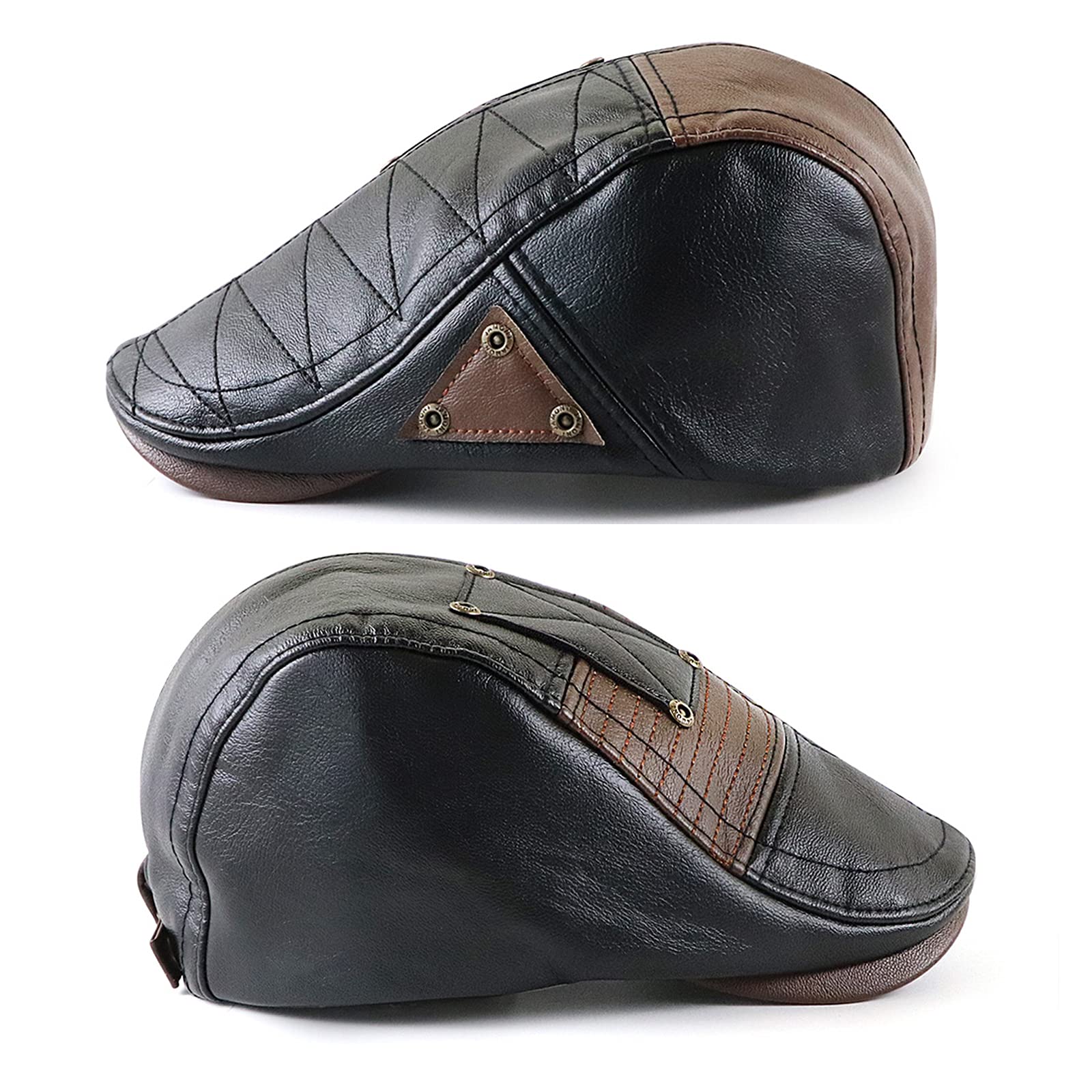 Mens Adjustable PU Leather Ivy Cap Newsboy Hat Classic Golf Flat Cap Gatsby Driving Fishing Hat for Men Father Dad (2# Light Coffee)