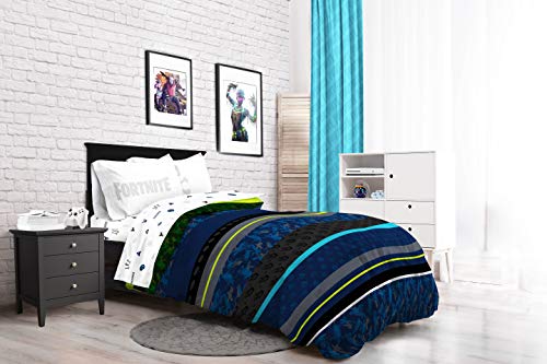 Jay Franco Fortnite Neon Stripe 5 Piece Queen Bed Set - includes Reversible Comforter & Sheet Set Bedding - Super Soft Fade Resistant Microfiber (Official Fortnite Product)