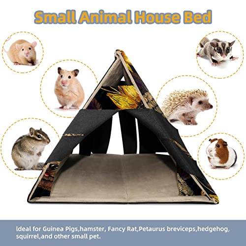 Y-DSIWX Guinea Pig Hideout House Bed, Vintage Embroidery Sunflower with Panda Rabbit Cave, Squirrel Chinchilla Hamster Hedgehog Nest Cage