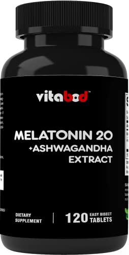 Vitabod Melatonin 20mg with Ashwagandha 4:1 Extract 250mg, Calm Mood & Antioxidant Action, 120 Tablets
