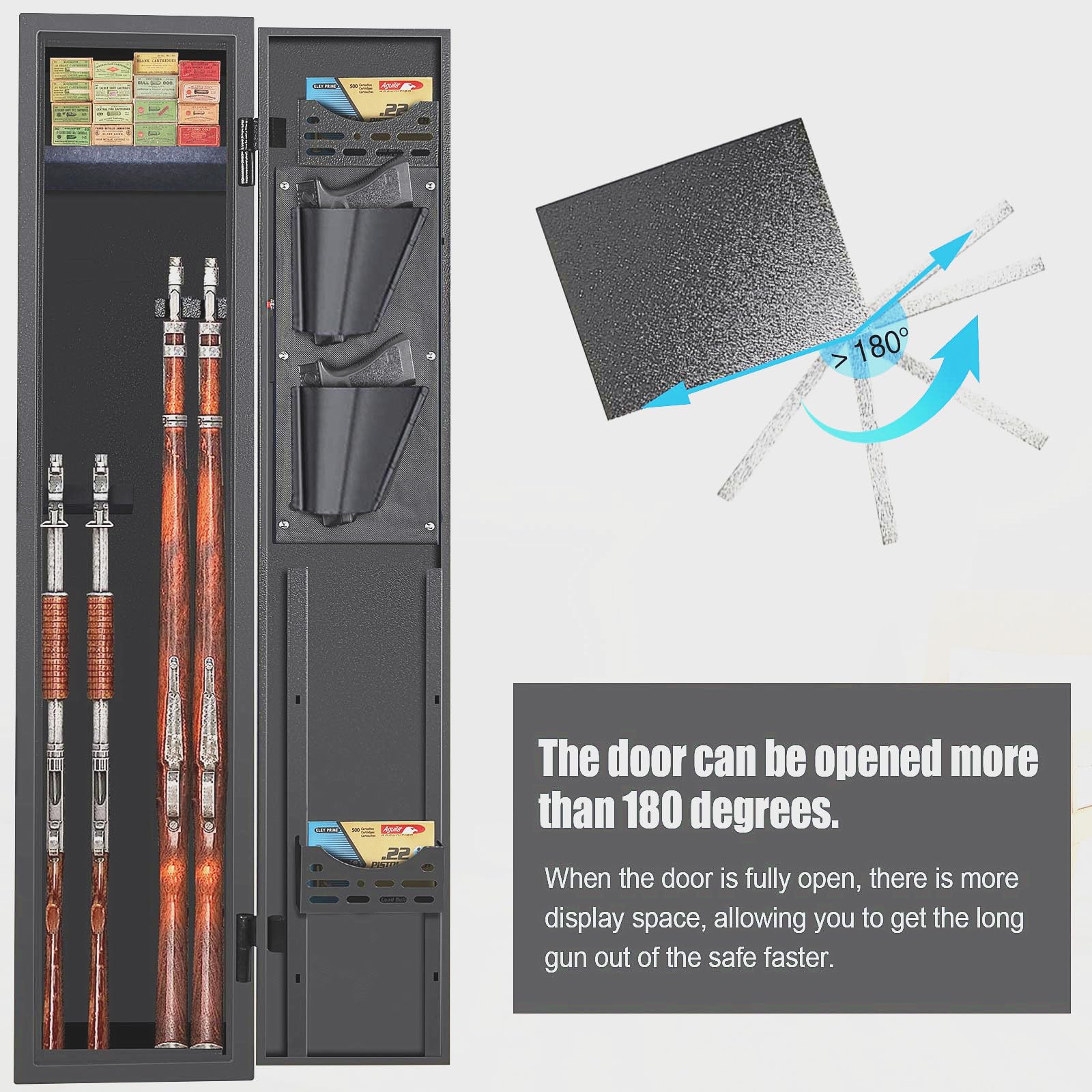 LANGGER V Gun Safe for Rifle, Upgraded Digital Quick Access 3 Gun Rifle Gun Security Cabinet for Rifle Shotgun Firearms with 180-Degree Full Access Door and Removable Storage Shelf