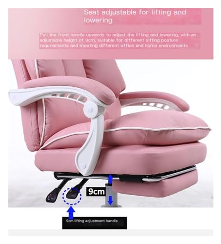 Home Office Desk Chairs, Ergonomic Office Chair, Comfortable Swivel-Lifting Leather Office Chair with Footrest and 150° Adjustable Backrest (Color : White, Size : Without Pedals)