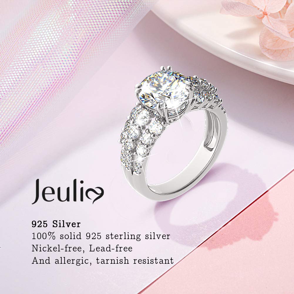 Jeulia Wedding Rings Engagement Rings for Women Anniversary Promise Ring Bridal Sets 925 Sterling Silver with 4.75 ct Primary Stone+2.59 ct Side Stone (7.5(U.S))