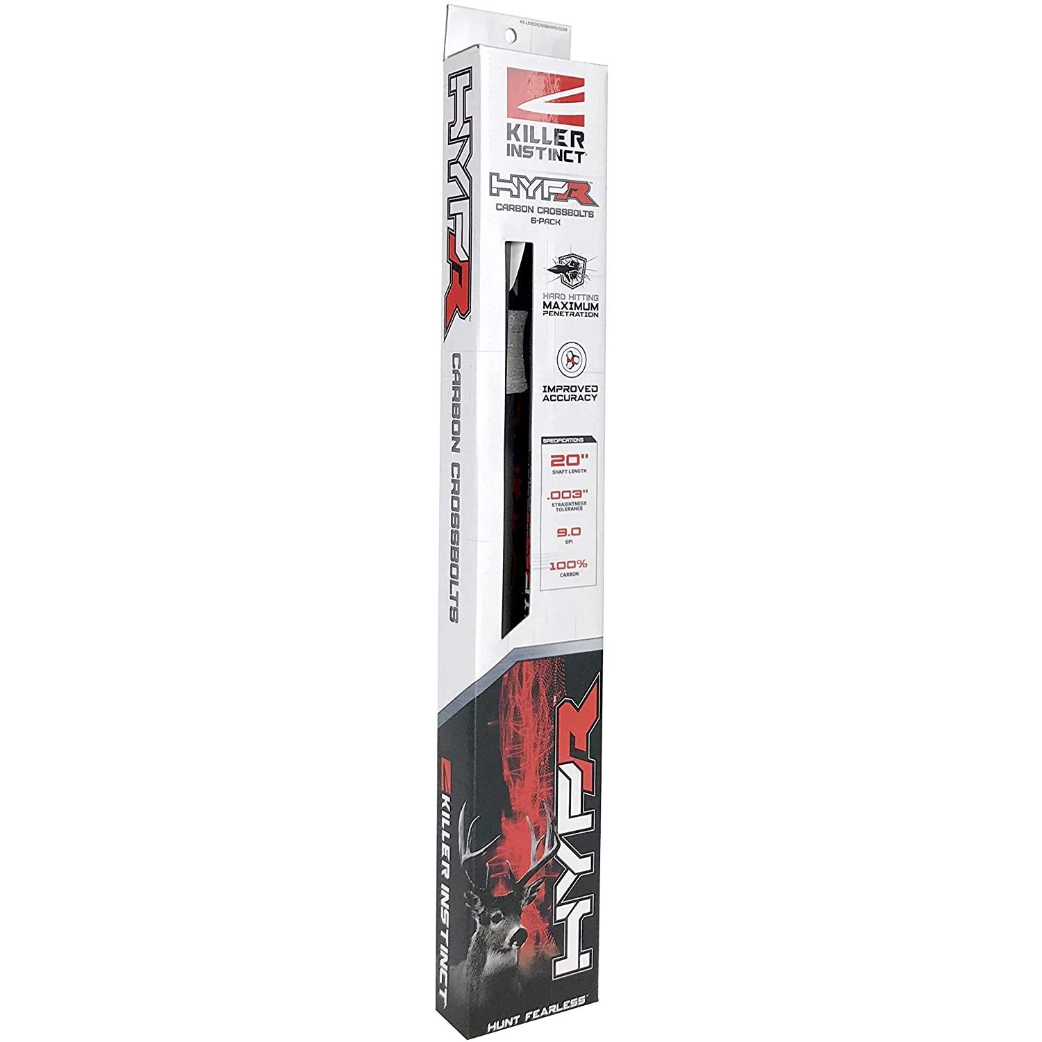 Killer Instinct MSCKI-1064-6 HYPR High Velocity Big Game Dense 20 Inch Heavy Carbon Crossbow Bolts with 3 Inch Vanes, 6 Bolts Per Pack, 2 Pack