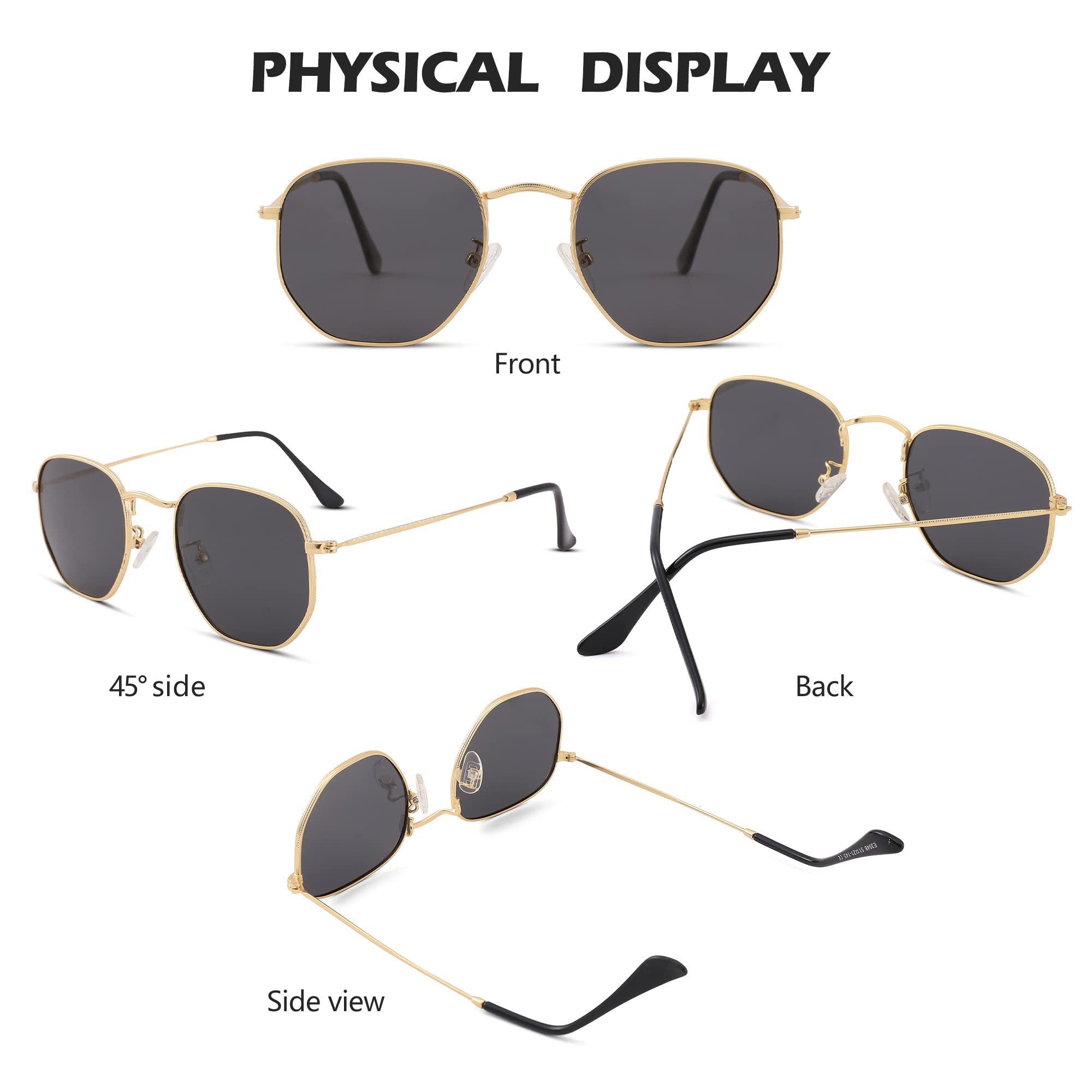 Pro Acme Polarized Hexagon Sunglasses for Women Men Polygon Sunnies Square Metal Frame(Gold/Grey)