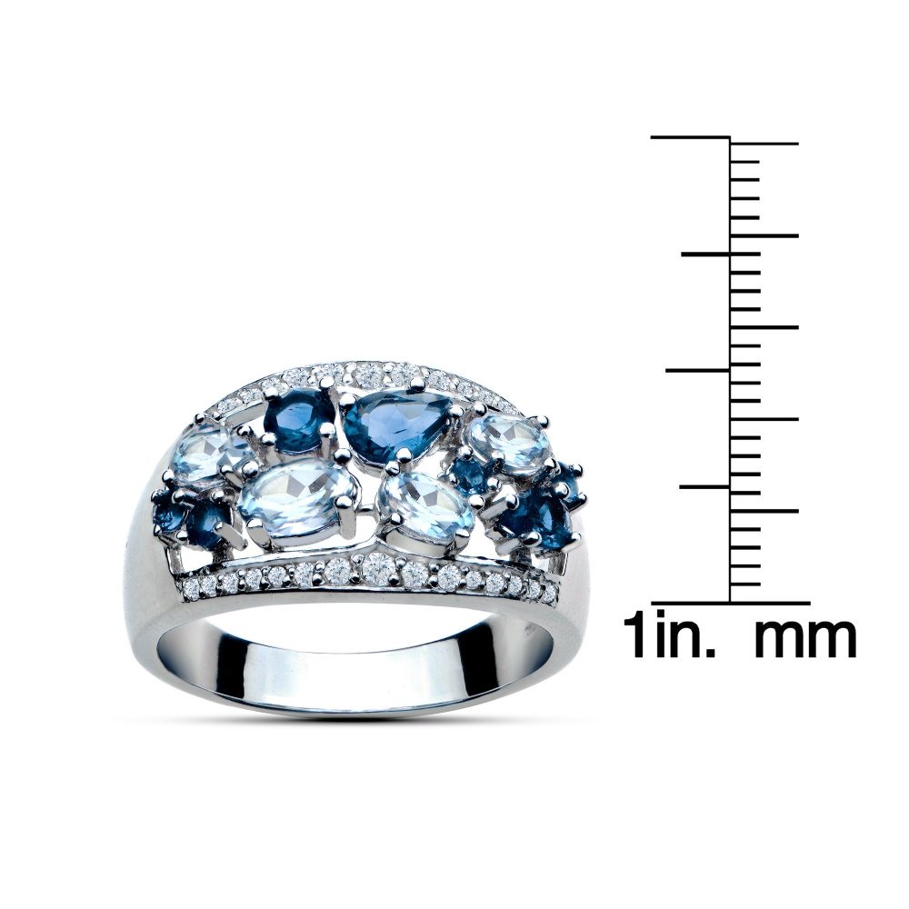 Ice Gems Sterling Silver 2.5ct TGW London Blue Topaz and Blue and White Topaz Tonal Band Ring
