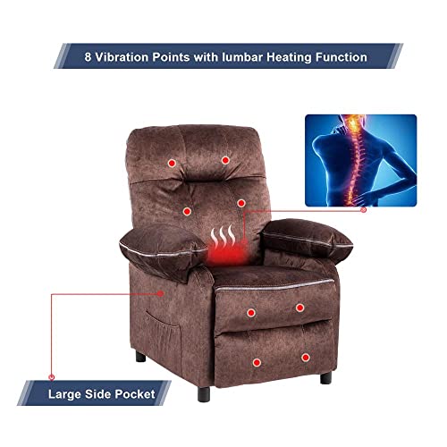 Visentor Massage Recliner Chair, Electric Eecliner, Velvet Living Room Chairs, Lazy Chair Comfy Chair with Heating and Vibration Function, Light Brown