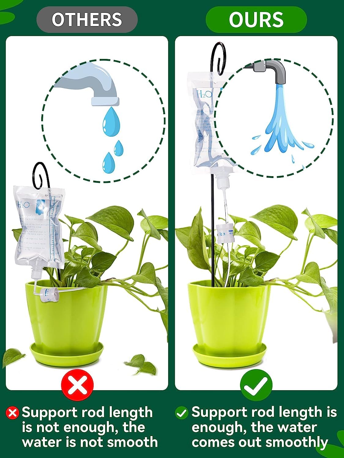UCLEVER 2pack Plant Self Automatic Water Bag 350ml with Metal Support Rod Automatic Watering System for Indoor Outdoor Home Garden Potted Plants Flowers