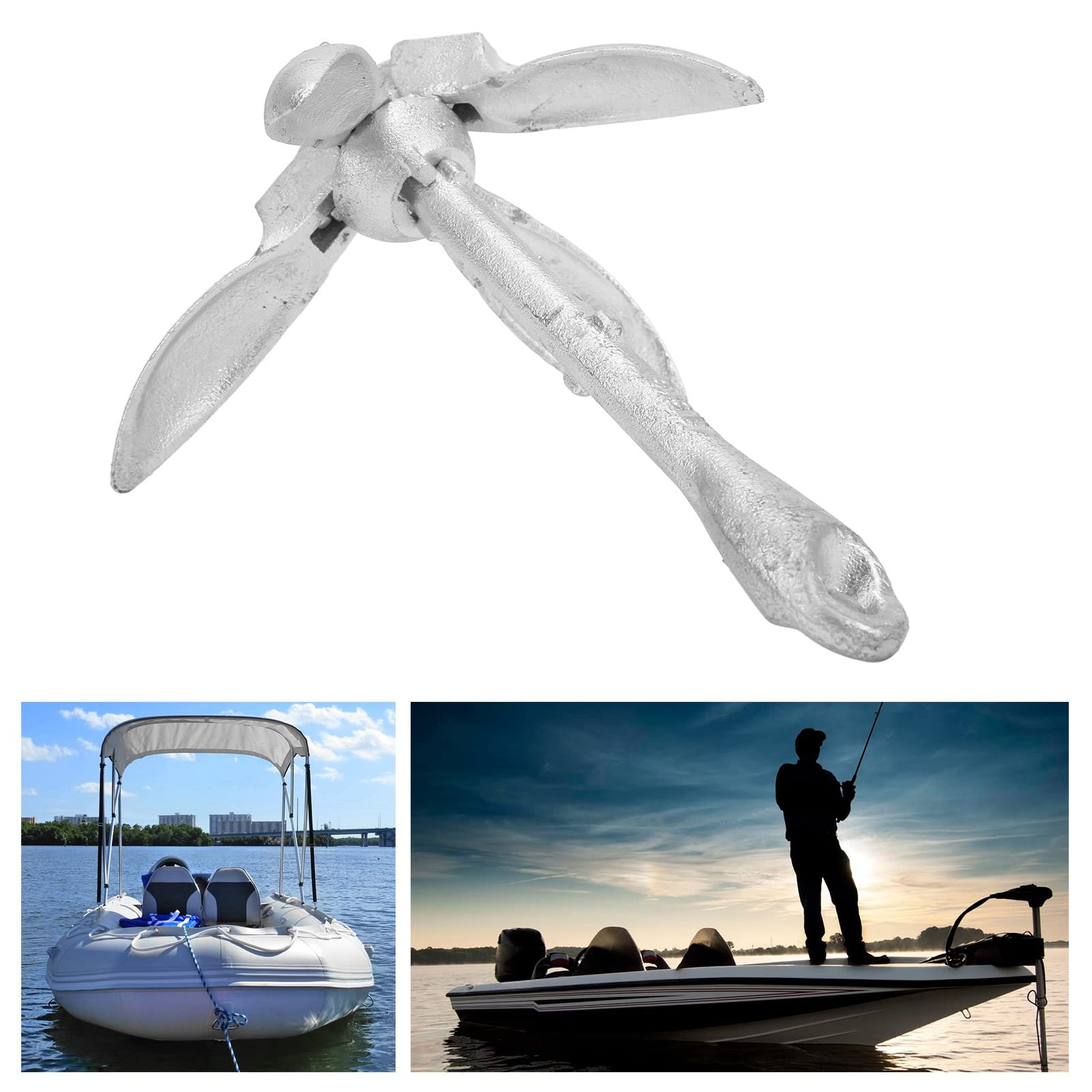 KIMISS Boat Anchor, 3.5LB Folding Anchor Carbon Steel Hot Dipped Galvanized 4‑Prong Boat Anchor Yacht Accessory for Small Craft Dinghies