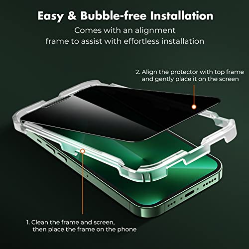 UNBREAKcable Privacy Screen Protector for iPhone 13 Pro Max, Shatterproof Tempered Glass [True 28°Anti Spy] [9H Hardness] [Easy Installation Frame] Private Protector for iPhone 14 Plus 6.7" -2 Pack