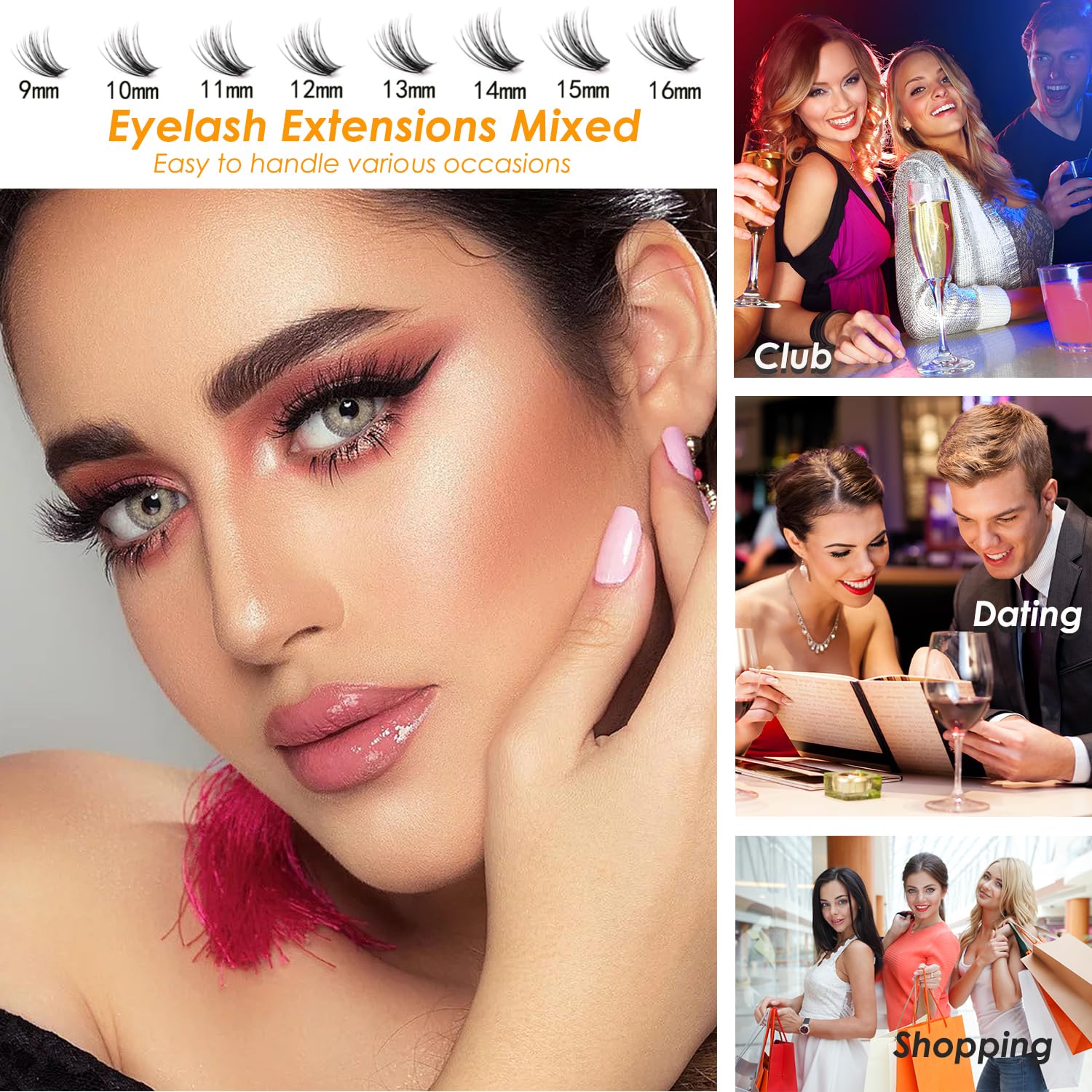 Lash Clusters, Eyelash Clusters D Curl, Cluster Eyelash Extensions, 260pcs 40D Individual Lashes, Diy Lash Extensions, Wispy Cluster Lashes, (40D-0.07D-9-16mm mix)