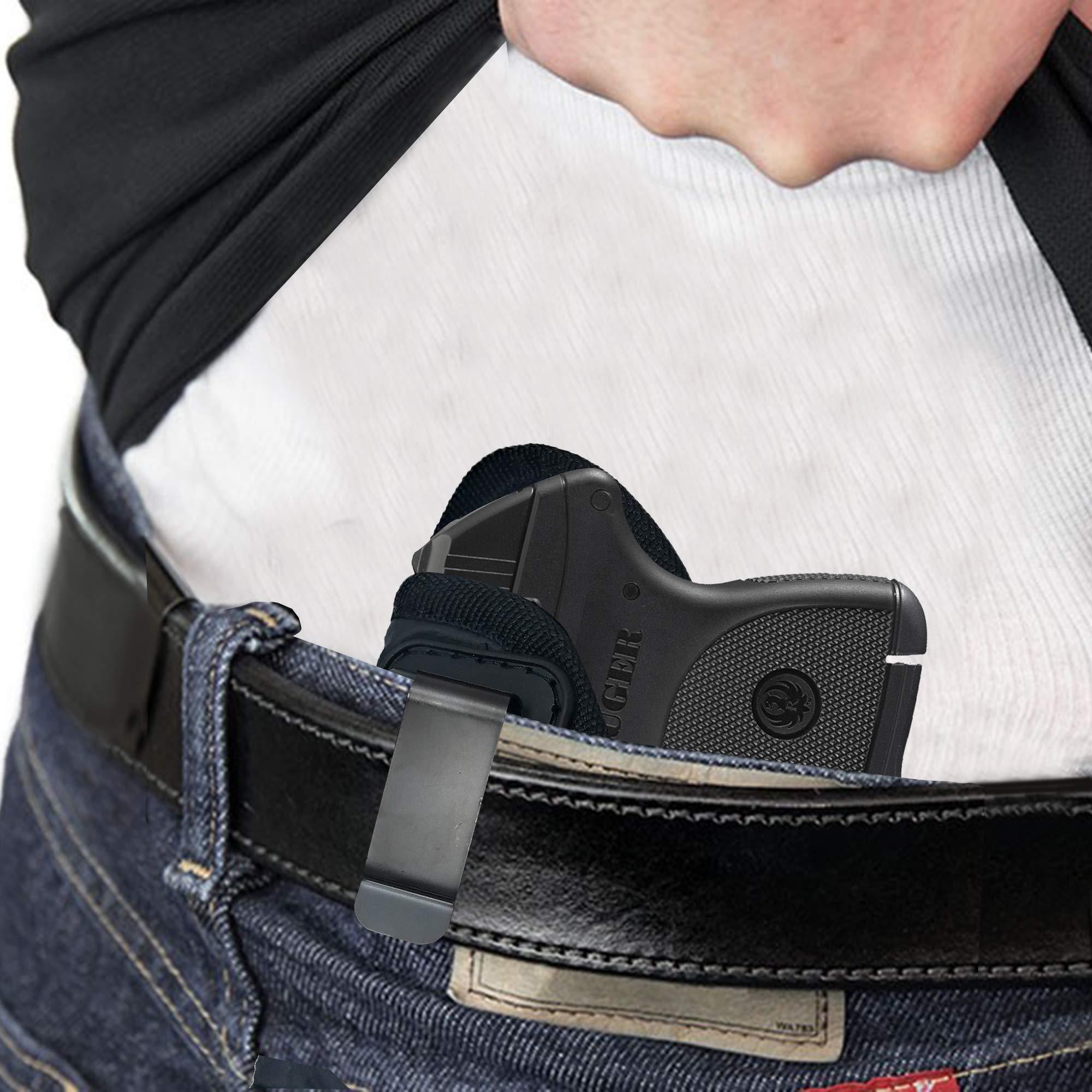 IWB Gun Holster by Houston - ECO Leather Concealed Carry Soft Material | Suede Interior for Maximum Protection | Fits: Most Small 380, Keltec, Ruger LCP, Diamond Back, Small 25 & 22 Cal (CHP-71A-LH)
