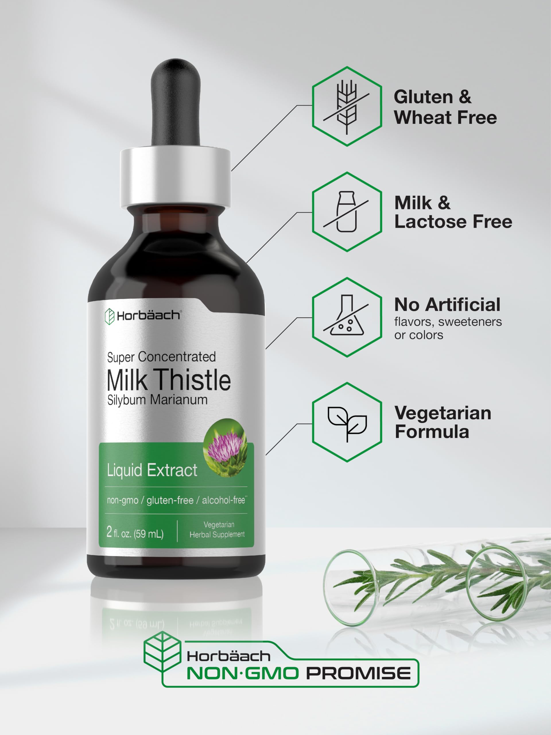 Horbäach Milk Thistle Extract Liquid | 2 fl oz | Alcohol Free | Vegetarian, Non-GMO & Gluten Free Supplement
