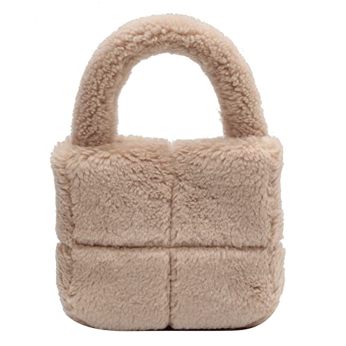 Plush Check Tote Bag for Women Puffer Handbags Puffy Purse Soft Padded Checkered Quilted Shoulder Bags Handbag