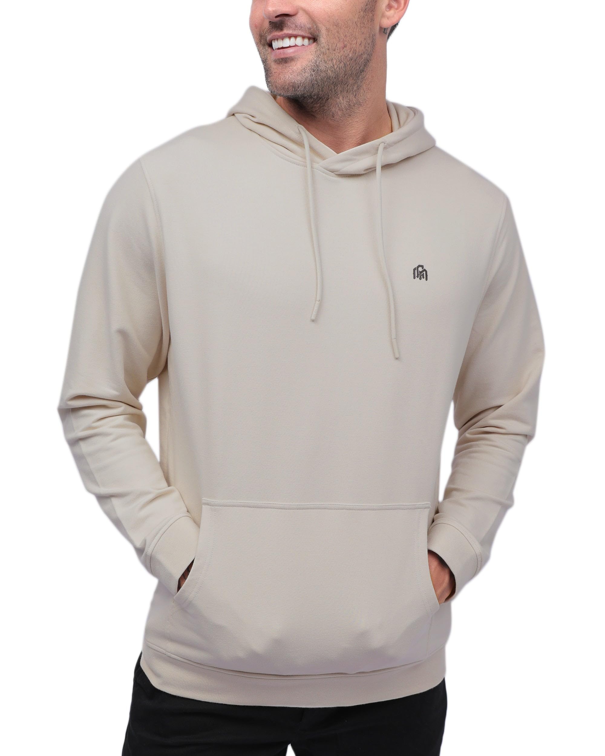 INTO THE AM Pullover Hoodies for Men - Lightweight Casual Fleece Slim Fit Basic Pullover Sweatshirt (Beige, Large)